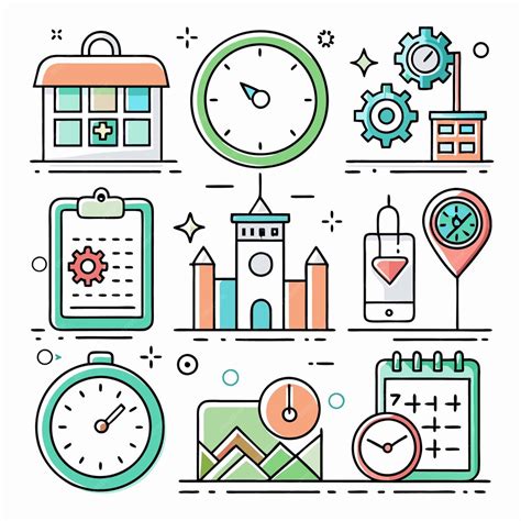 Time Management Icons Set Colorful Line Design Premium Ai Generated
