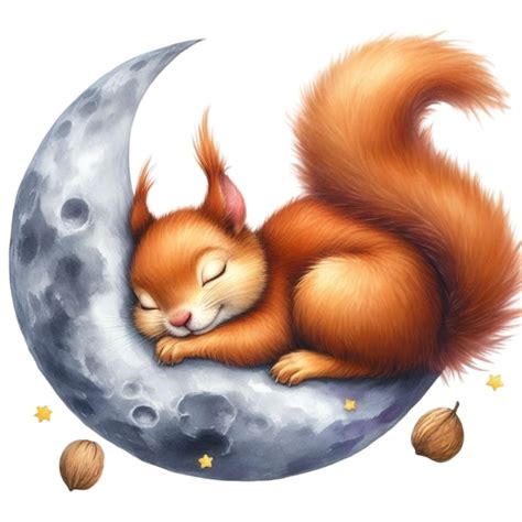Premium Vector Squirrel Sleeping On The Moon Clipart Watercolor