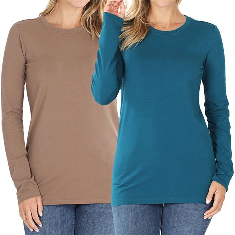 Zenana Women And Plus Basic Round Crew Neck Long Sleeve Stretch Cotton