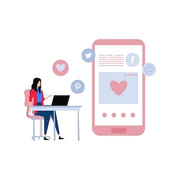 Premium Vector The Girl Is Using Social Media