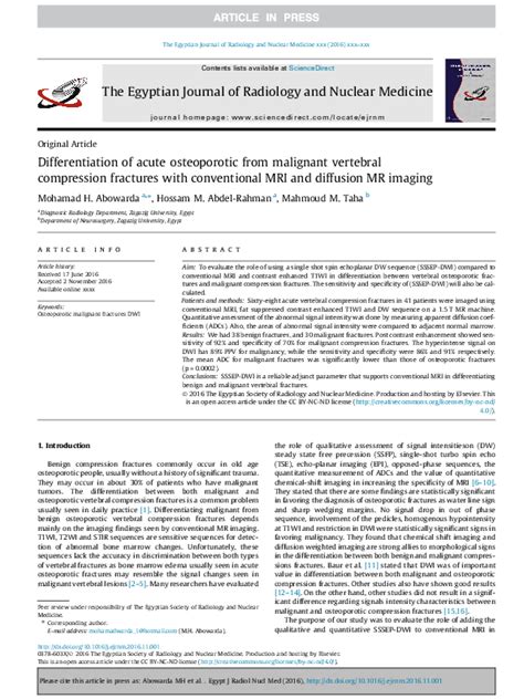 Pdf Differentiation Of Acute Osteoporotic From Malignant Vertebral Compression Fractures With