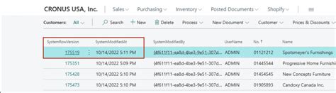 Dynamics 365 Business Central 2022 Wave 2 Access Database Row Version