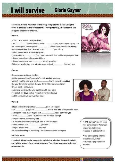 I Will Survive Free Interactive Worksheets 917999