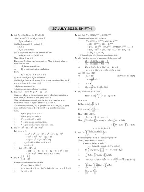 27 July Shift I Mathematics Pdf Matrix Mathematics Analytic