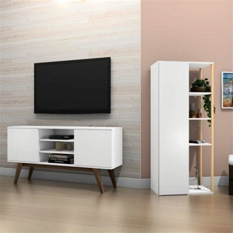Conjunto Para Sala De Estar Com Rack Para Tv Até 65 Polegadas E Estante