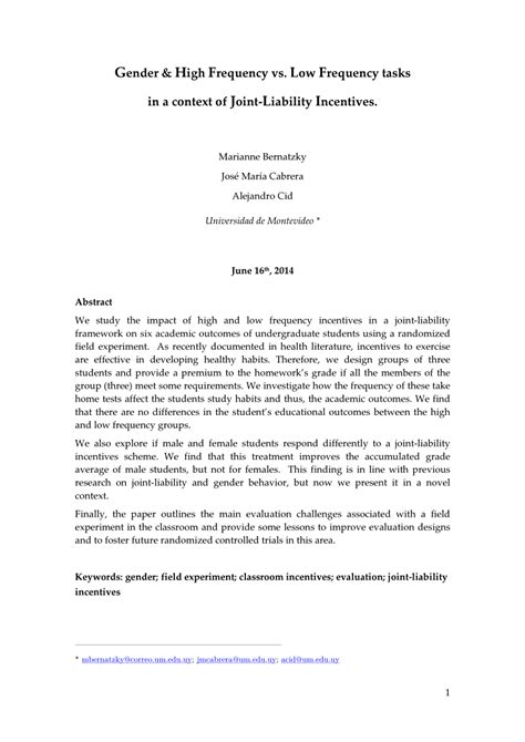 Pdf Gender And High Frequency Vs Low Frequency Tasks In A Context Of