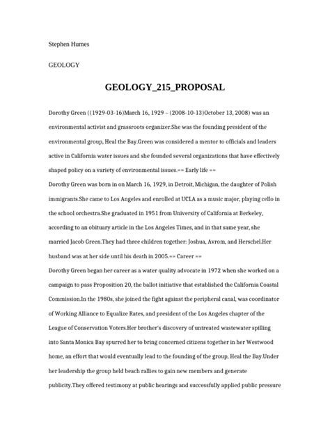 Geology 215 Proposal Pdf