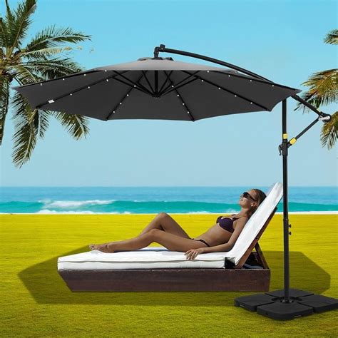 Instahut Outdoor Umbrella 3m Cantilever Beach Led Base Garden Sun Patio