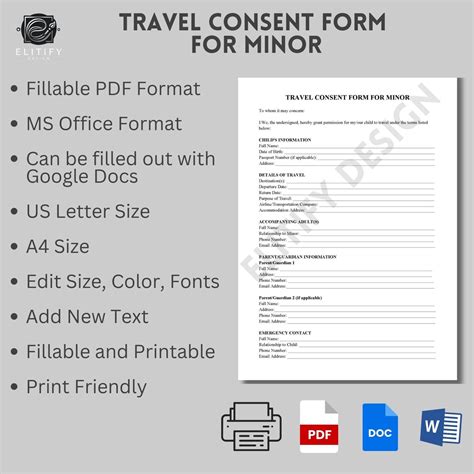 Minor Travel Consent Form Template Editable Pdf Ms Word Etsy