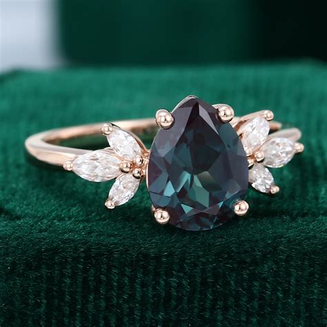 Pear Shaped Lab Alexandrite Engagement Ring Women Vintage Mollyjewelryus