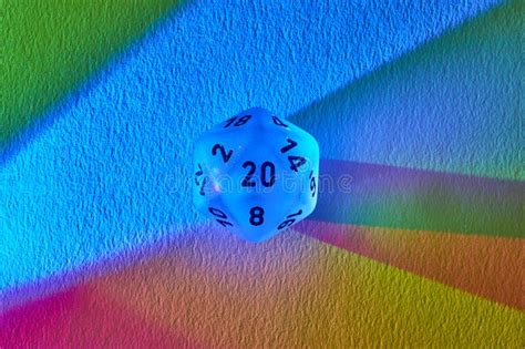 Translucent D20 Die With Rainbow Prism Effect And Eye Level Perspective Stock Image Image Of