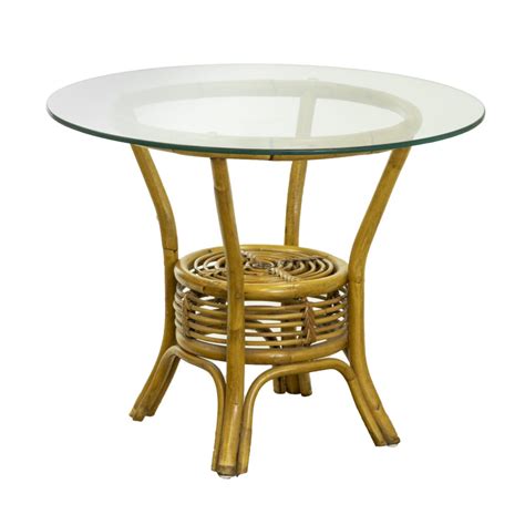 Round Glass Top Side Table On Rattan Base Grandview Mercantile
