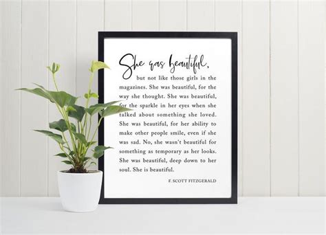 She Was Beautiful F Scott Fitzgerald Inspirational Wall Art Book Quote