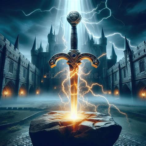 Excalibur The Mythical Sword In The Stone Stock Illustration