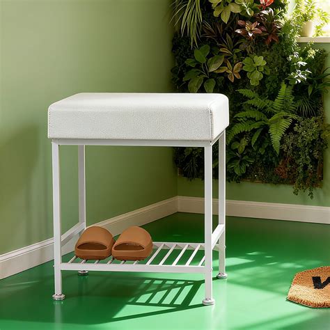 Vanity Stool With Storage 19 Inch Faux Leather Ottoman Foot Rest Stool