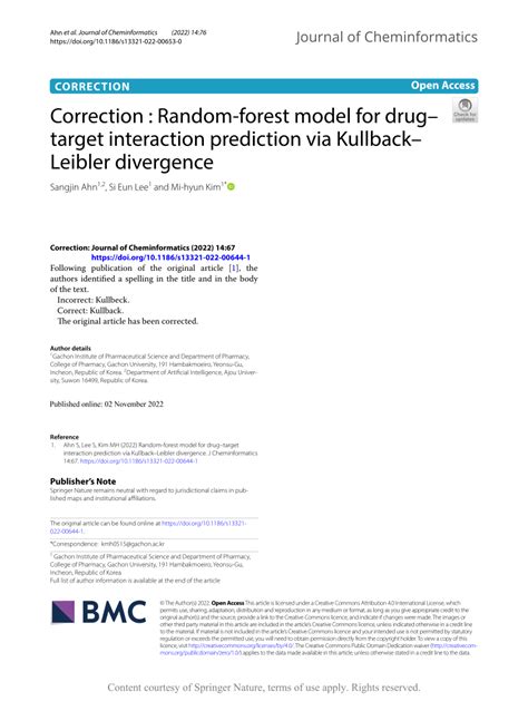 Pdf Correction Random Forest Model For Drugtarget Interaction Prediction Via Kullback