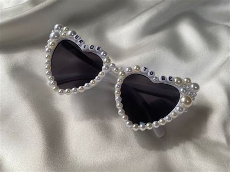 Personalised Bride To Be Heart Shaped Sun Glasses 3d Pearls And