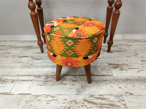 Ottoman Stool Lobby Stool Upholstered Footstool Aztec Stool Orange