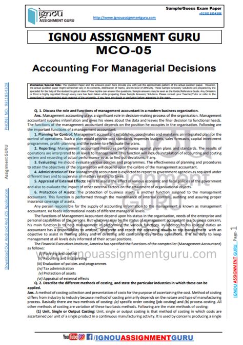 Mco 05 Accounting For Managerial Decisions In English Solved Guess