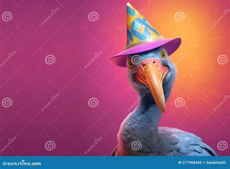 Dodo Bird In Party Cone Hat Necklace Bowtie Outfit Isolated On Solid