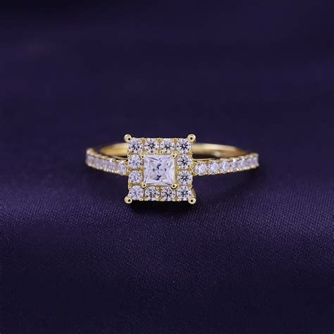 Princess Cut Moissanite Halo Engagement Ring 10k14k Gold And Sterling