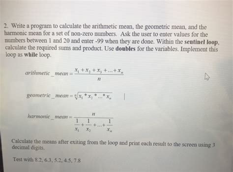 solved 2 write a program to calculate the arithmetic mean