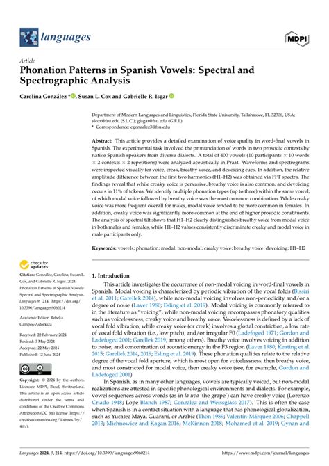 Pdf Phonation Patterns In Spanish Vowels Spectral And Spectrographic