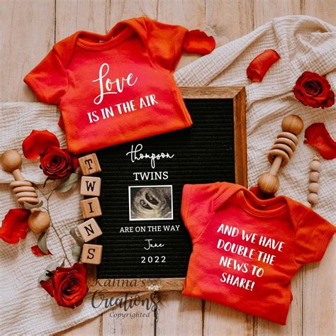 Valentines Twins Pregnancy Announcement Pregnancy Announcement Digital