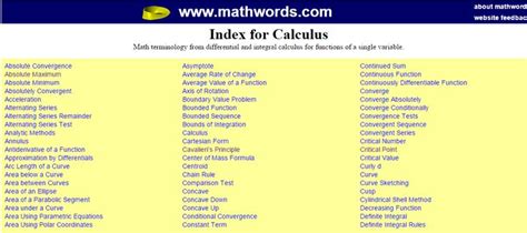 Index For Calculus Calculus Math Terminology Word Definitions