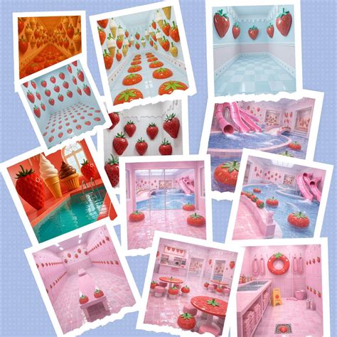Strawberry Dreamcore Rooms Print Set Candycore Liminal Art 90s
