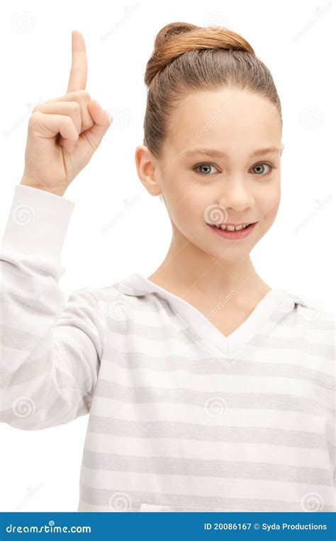 Teenage Girl With Her Finger Up Stock Image Image Of Cute Face 20086167