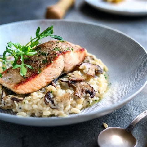 Salmon Steak With Mushroom Risotto Autumn Recipe Stoneline