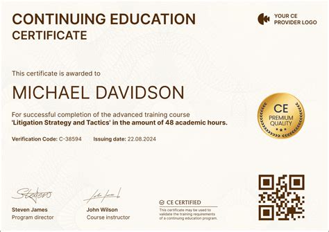Continuing Education Certificate Template