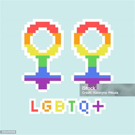 Lgbt 프라이드의 달 성별 기호입니다 무지개 색상 Lgbtq 플래그 픽셀 아트 벡터 0명에 대한 스톡 벡터 아트 및 기타