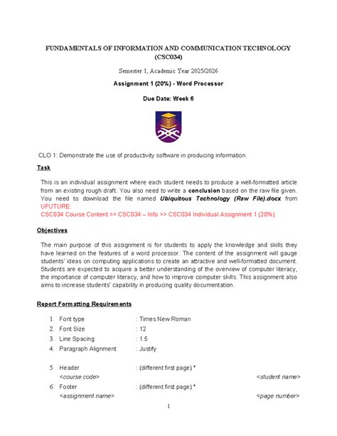 Csc034 Assignment 1 Word Processor Skills In Ubiquitous Tech Studocu
