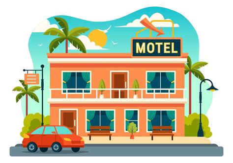Hotel Illustration Of Interior And Exterior With Building On Green