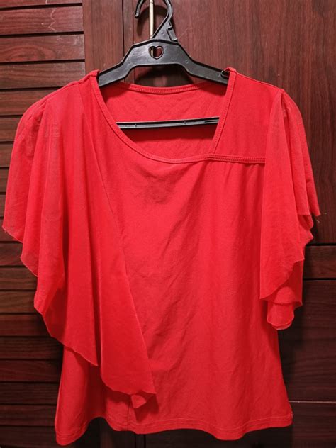 Red Blouse With See Through Sleeves Womens Fashion Tops Blouses On