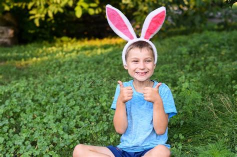 The Boy With The Ears Of A Hare Gives A Thumbs Up Stock Image Image
