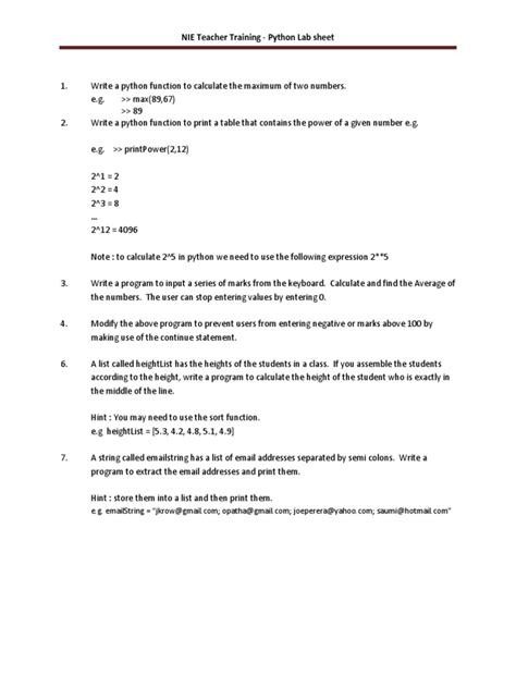 Python Labsheet Pdf Areas Of Computer Science Computer Programming