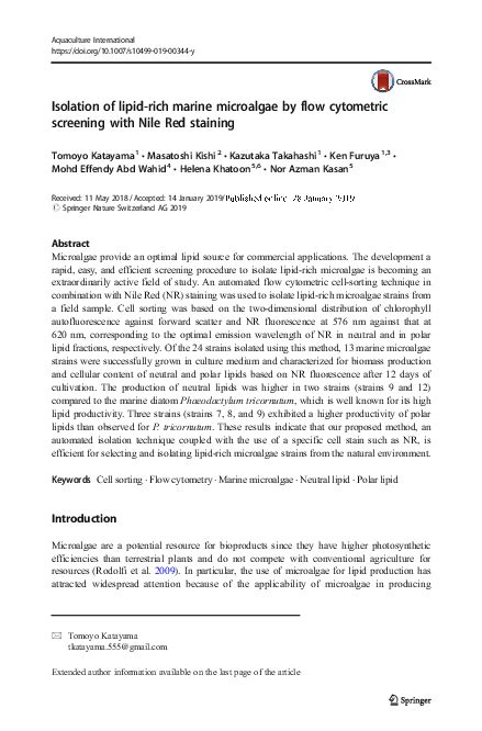 Pdf Isolation Of Lipid Rich Marine Microalgae By Flow Cytometric