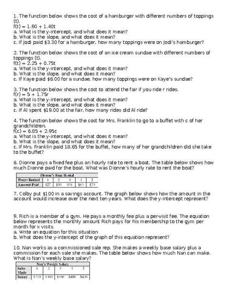 Interpreting Slope And Y Intercept From Word Problems Tpt