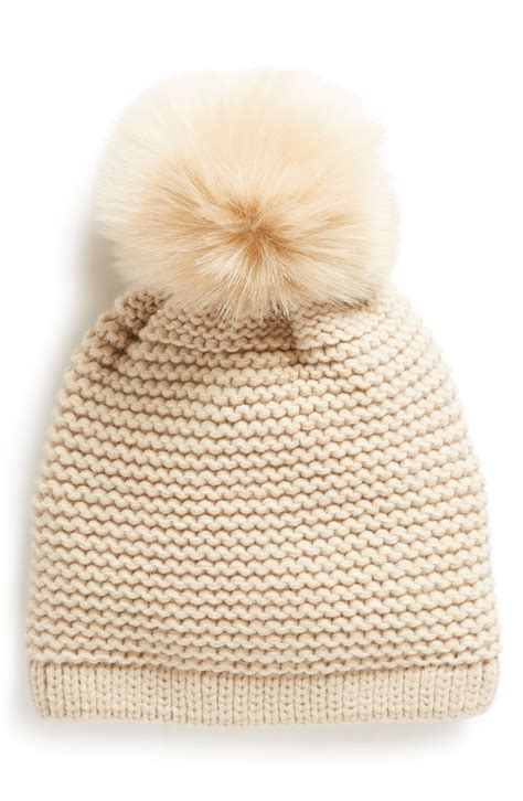 Kyi Kyi Wool Blend Beanie With Faux Fur Pompom Nordstrom Fur Pom