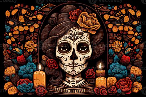 Dia De Los Muertos Background Day Of The Dead Art Decoration Bones