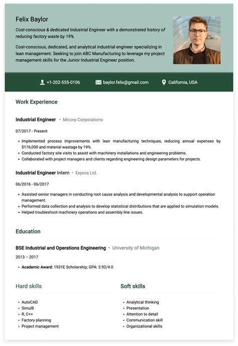 Industrial Engineer Resume Examples Templates And Formats Cakeresume
