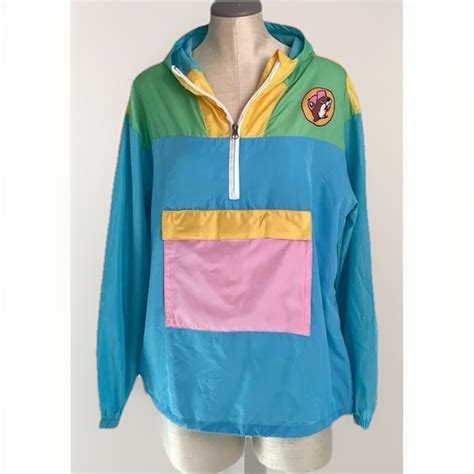 Buc Ees Hooded Windbreaker Colorful Color Pastel Blo Gem