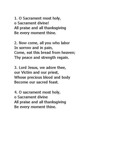 O Sacrament Most Holy Hymn Lyrics Pdf Religion And Spirituality
