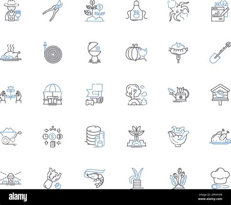 Meat Factory Line Icons Collection Slaughterhouse Butchery
