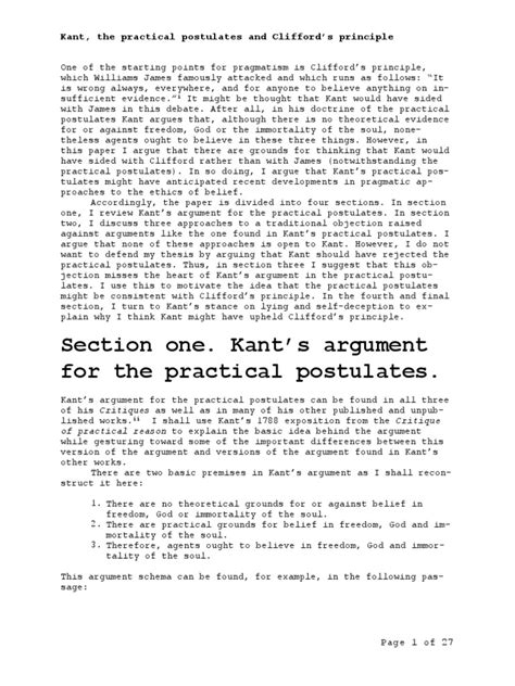 Section One Kants Argument For The Practical Postulates Pdf