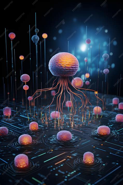 Neon Abstract Representation Of Ai Data Processing In Human Brain Model