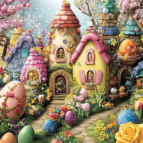 Easter Egg Backdrop Colorful Village Fairy Tale Backdrop Brp12 743